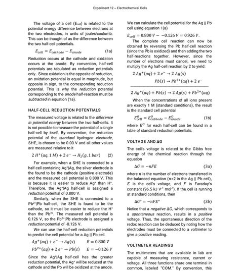 The Voltage Of A Cell Ecell Is Related To The We Chegg Com