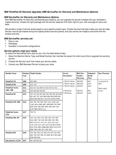 Fillable Online IBM ThinkPad US Warranty Upgrades IBM ServicePac For Fax Email Print