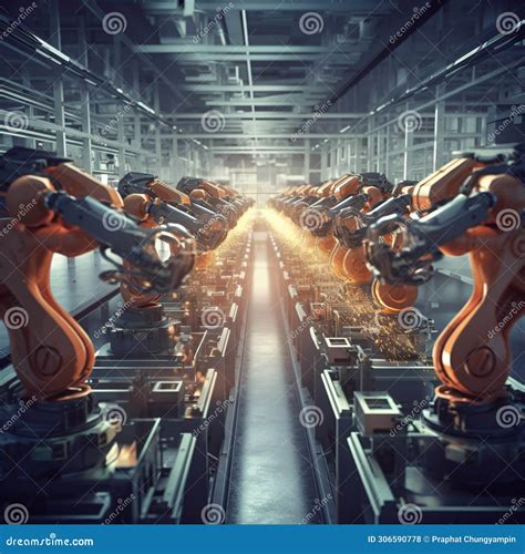 precision robotics enhancing factory assembly line stock illustration