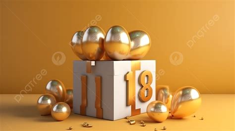 즐거운 18주년 금 풍선과 깜짝 상자의 3d 렌더링 축하 배경 생일 축하 선물 호일 풍선 배경 일러스트 및 사진 무료 다운로드 Pngtree