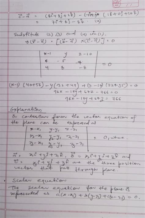 Solved 14 Find The Vector And Scalar Equations For The Plane Through Course Hero