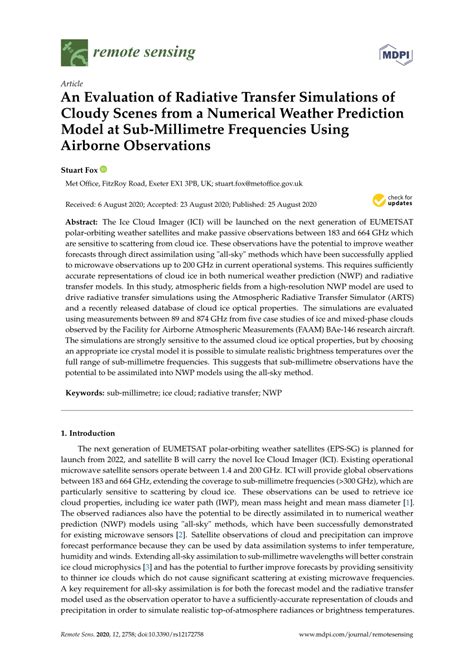 Pdf An Evaluation Of Radiative Transfer Simulations Of Cloudy Scenes From A Numerical Weather