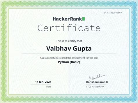 Pythoncertification Hackerrankcertified Vaibhav Gupta