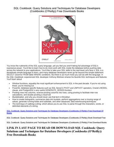 SQL Cookbook Query Solutions And Techniques For Database Developers Cookbooks O Reilly St