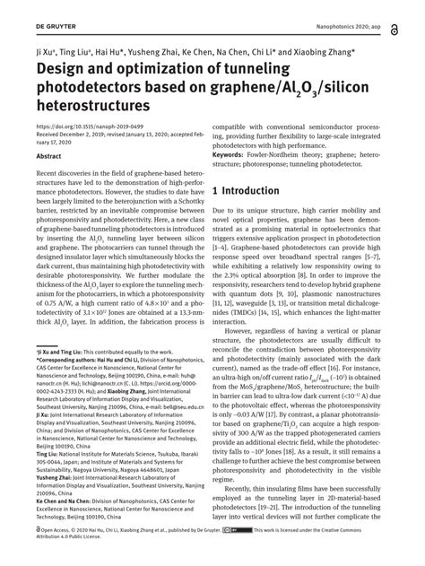 Pdf Design And Optimization Of Tunneling Photodetectors Based On