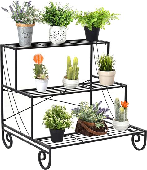 Meyoppm 2 Tier Metal Plant Stand Indoor Outdoor Ladder