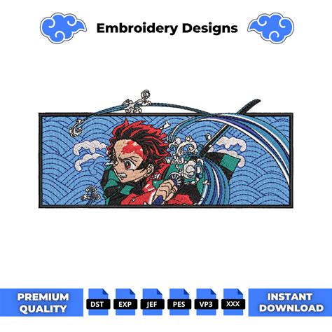 Tanjiro Water Attack Embroidery Design Cloud Designs