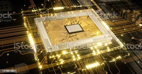 사이버 펑크 Ai의 3d 렌더링 회로 기판 기술 배경 중앙 컴퓨터 프로세서 Cpu 및 Gpu 개념 마더 보드 디지털 칩 기술