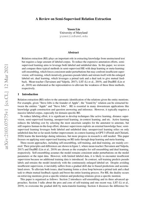 Pdf A Review On Semi Supervised Relation Extraction