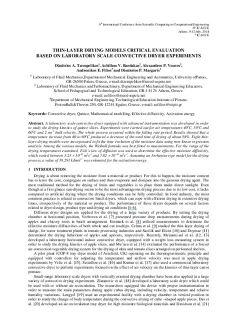 Pdf Thin Layer Drying Models Critical Evaluation Based On Laboratory Scale Convective Dryer