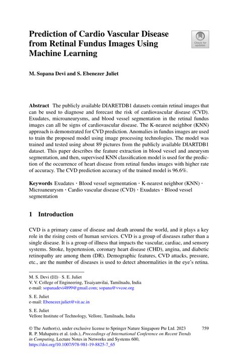 Pdf Prediction Of Cardio Vascular Disease From Retinal Fundus Images Using Machine Learning