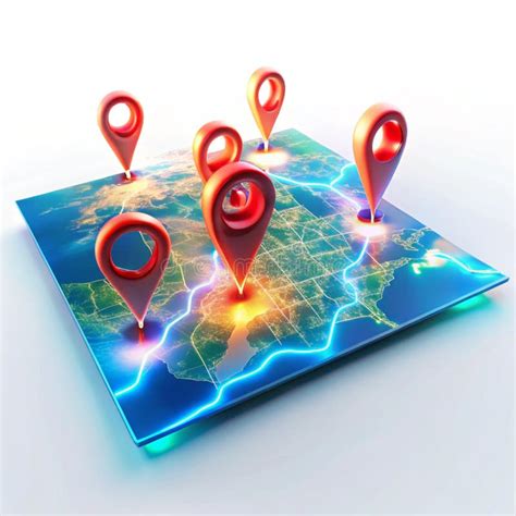 Floating Digital Map With Neon Location Markers Stock Illustration Illustration Of Light