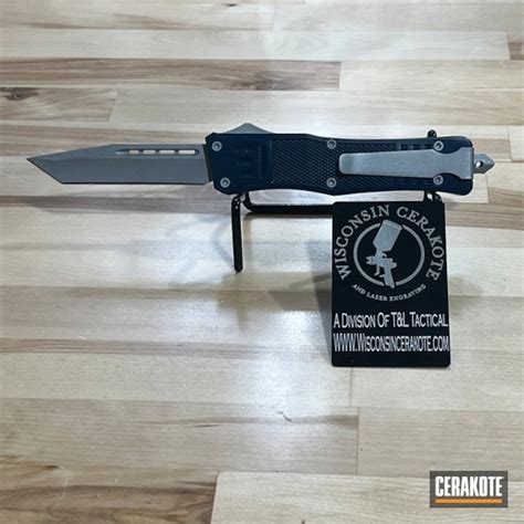 Navy And Silver Otf Switchblade Knife Cerakote