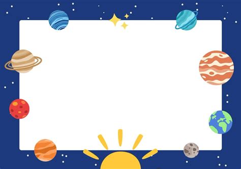 Dark Blue Cute Galaxy Space Page Border Landscape A4