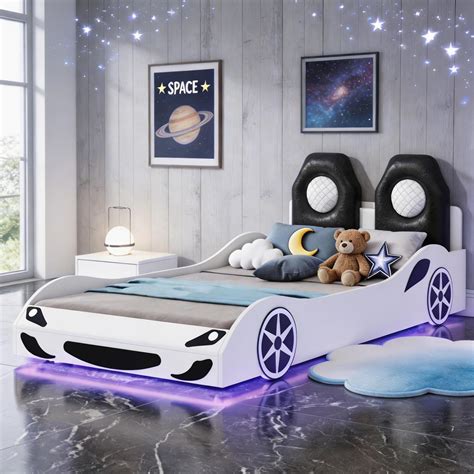 Sailvan Twin Race Car Bed Frame With Under Bed Led Lighting And