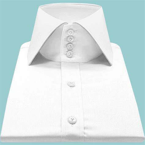 Solid White High Spread Collar Dress Shirt Mens 3 Tall Neck 4 Buttons