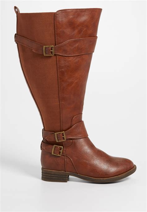 Shelby Faux Leather And Gore Extra Wide Calf Boot In Brown Boots