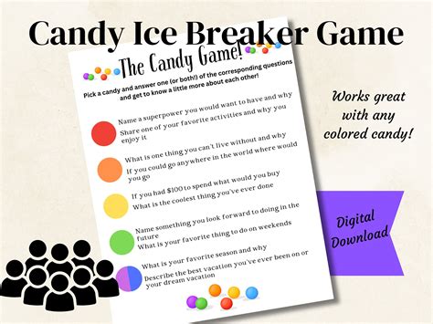 Group Ice Breaker Candy Game Printable Teen Adult Icebreaker Classroom