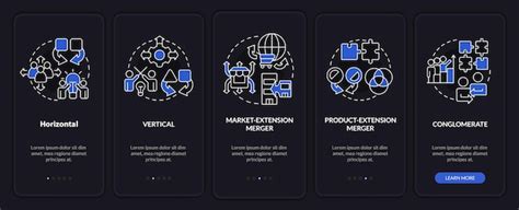 Premium Vector Types Of Mergers Night Mode Onboarding Mobile App Screen