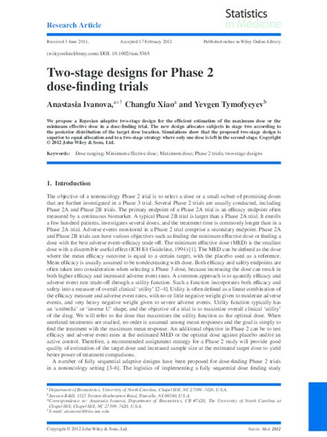 Pdf Two Stage Designs For Phase 2 Dose Finding Trials