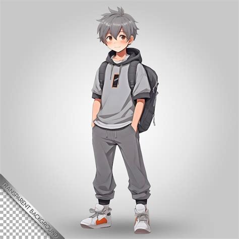 Premium Psd A Anime Character With A Gray Hoodie And A Gray Hoodie