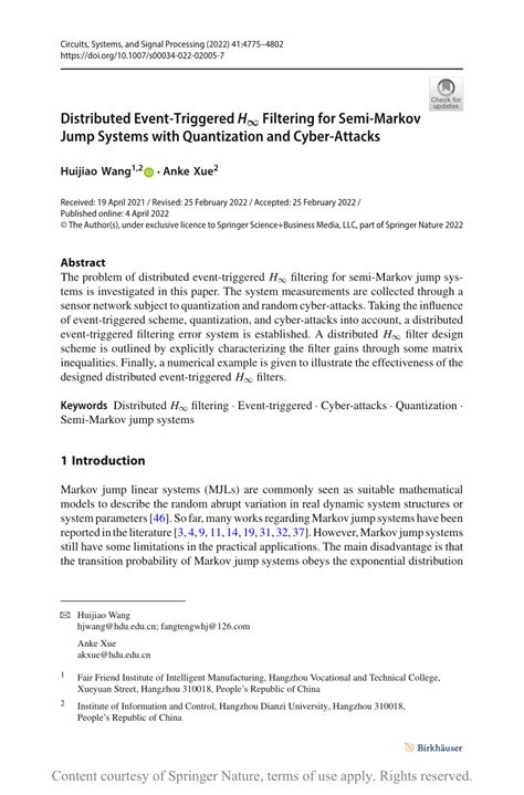 distributed event triggered h { infty } filtering for semi markov