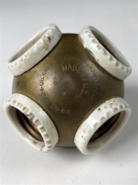 Lot Vintage Benjamin Brass And Ceramic Quadruple Light Socket Plug Clusters Untested