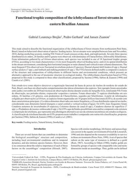 Pdf Functional Trophic Composition Of The Ichthyofauna Of Forest
