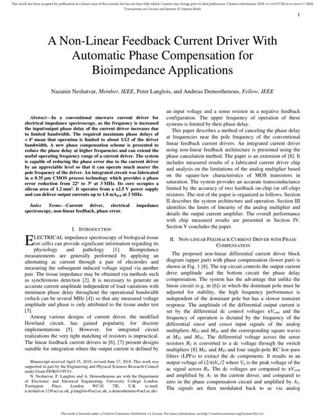 Pdf A Non Linear Feedback Current Driver With Automatic Phase Compensation For Bioimpedance