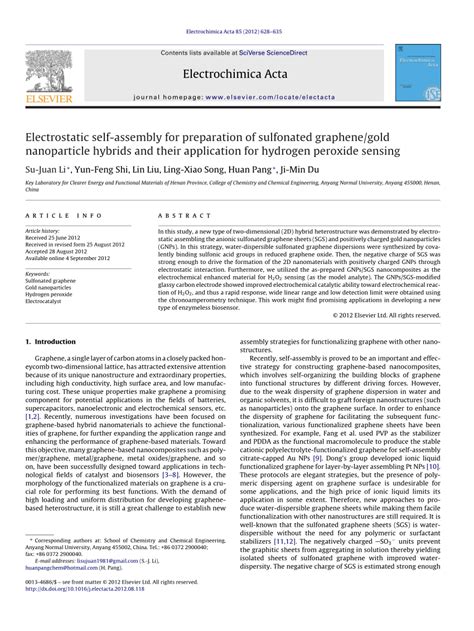 Pdf Electrostatic Self Assembly For Preparation Of Sulfonated Graphenegold Nanoparticle