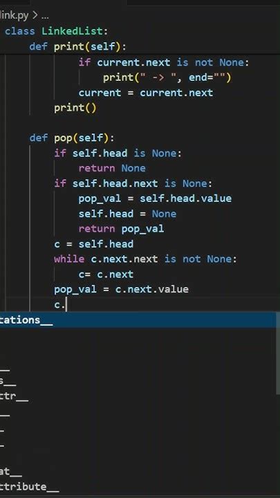 Linked List Pop Function Shorts Python Vscode Linkedlist Coding Programming Youtube