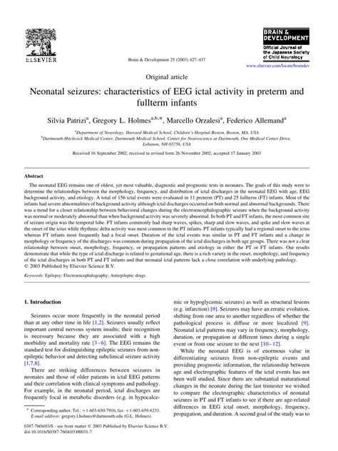 Pdf Neonatal Seizures Characteristics Of Eeg Ictal Activity In
