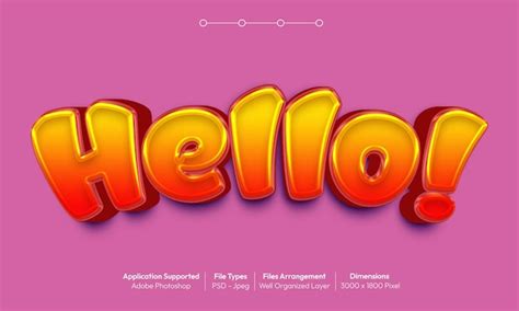 Premium Psd Hello Text Effect With 3d Font Style Premium Psd Hello Text Effect With 3d Font Style