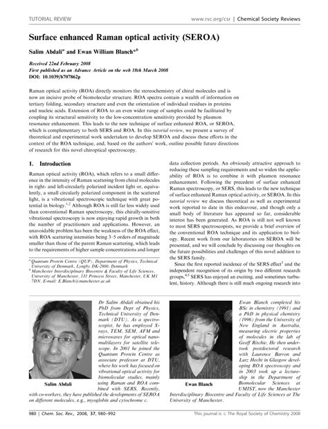 Pdf Surface Enhanced Raman Optical Activity Seroa