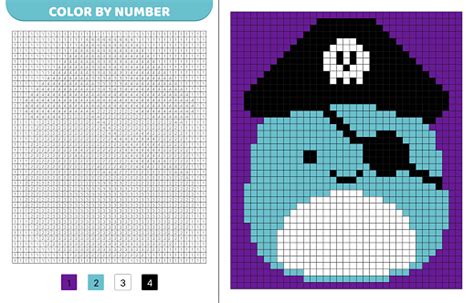 피레 할로윈 스퀴시멜로 숫자로 색칠하기 픽셀 색칠하기 책 번호가 매겨진 사각형 어린이용 게임 모자이크 처리에 대한 스톡 벡터
