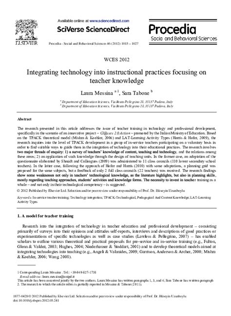 Pdf Integrating Technology Into Instructional Practices A Training Research Intervention With