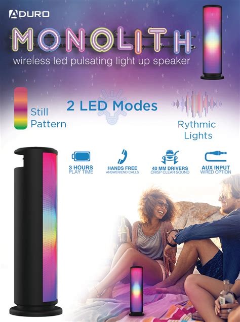 Aduro Monolith Led Light Up Tower Party Wireless Speaker Aduro Products