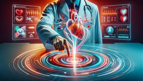 Doctor Hand Pointing At Abstract Glowing Medical Cardiology Interface Hi Tech Technology