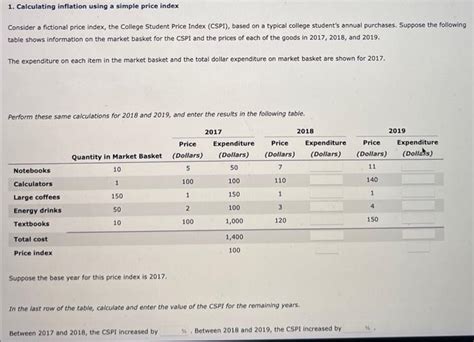 solved 1 calculating inflation using a simple price index