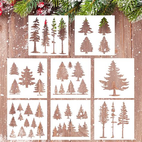 Grevosea 8 Pcs Pine Trees Stencilsreusable Trees