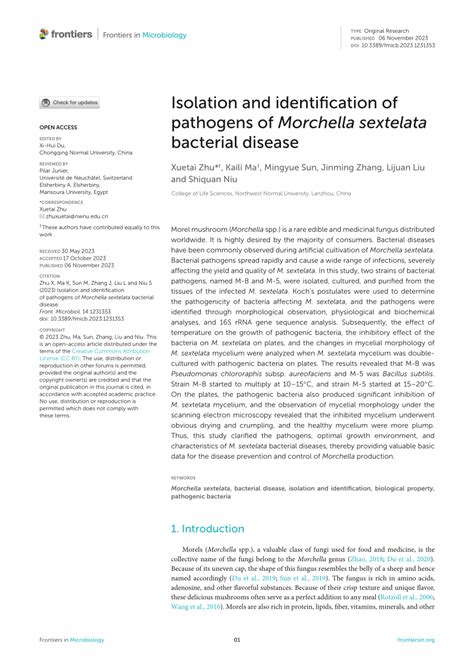 Pdf Isolation And Identification Of Pathogens Of Morchella Sextelata Bacterial Disease