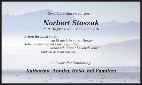 Traueranzeigen Von Norbert Staszak Sich Erinnernde
