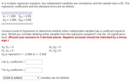 solved in a multiple regression equation two independent