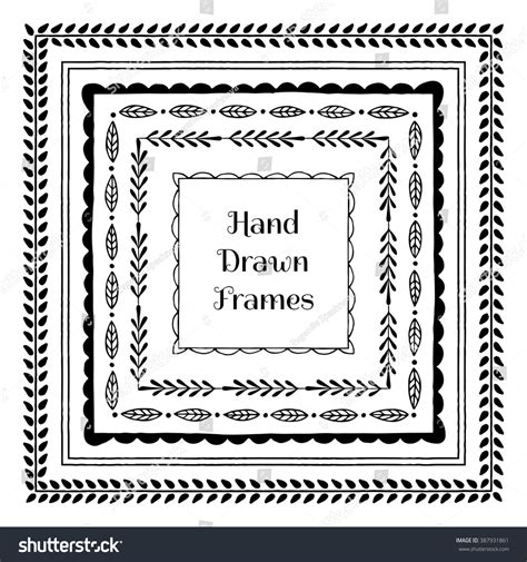 Collection Hand Drawn Square Frames Vector Stock Vector Royalty Free