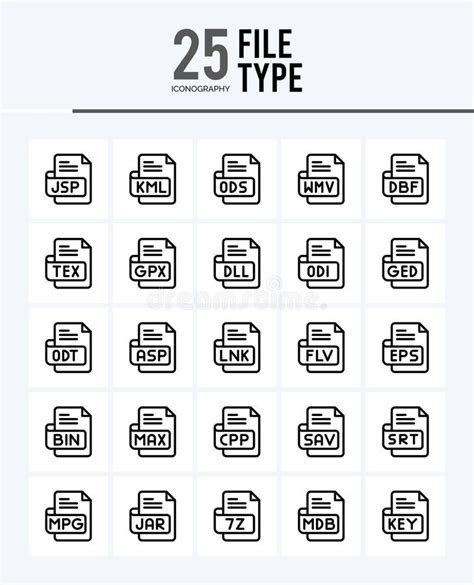 File Type Outline Icons Pack Vector Illustration Stock Vector