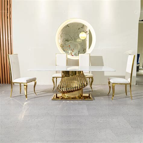 Wholesale Rectangular Dining Table Set With Gold Metal
