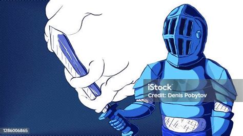 손으로 그린 만화 배너 일러스트레이션 손에 칼을 가진 기사 검에 대한 스톡 벡터 아트 및 기타 이미지 검 고전갑옷 과거 Istock