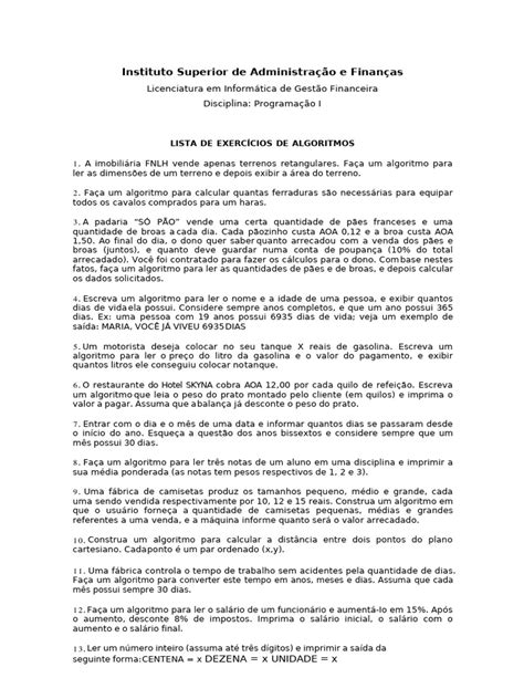 lista de exercicios de algoritmos pdf algoritmos moeda