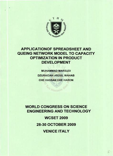 pdf application of spreadsheet and queuing network model to capacity