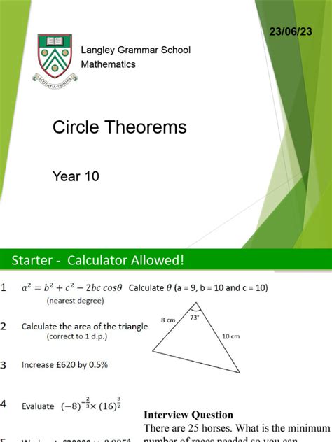Y11 Circle Theorems Summary Lesson Pdf